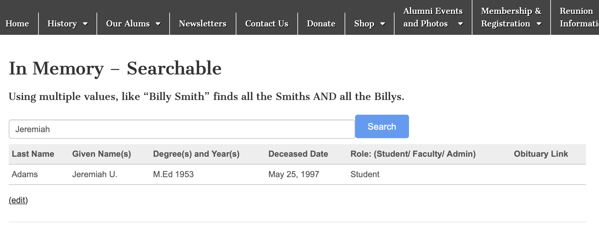 Memorial Entries – PUAFA